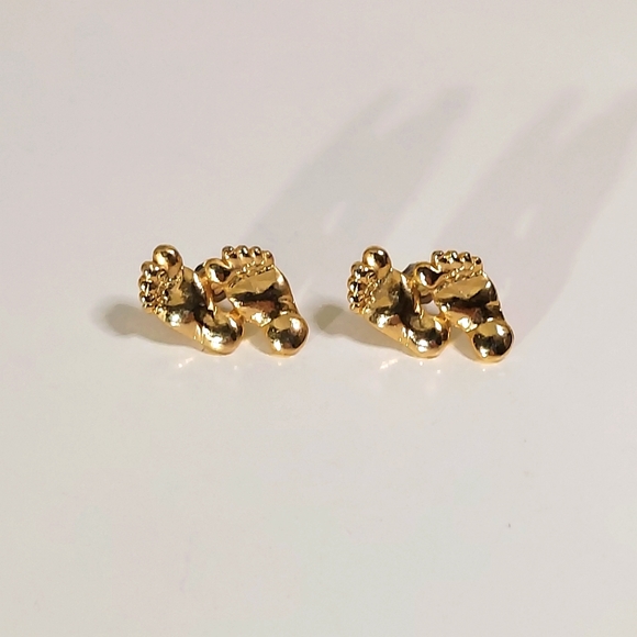 Jewelry | Gold Toned Metal Feet Stud Earrings | Poshmark